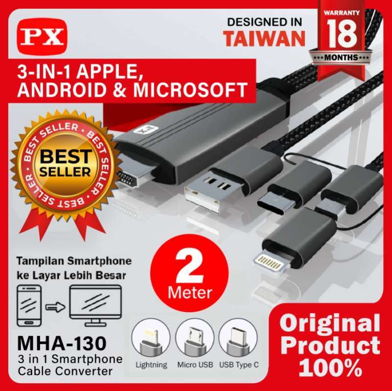 Jual PX MHA-130 Kabel HDMI ke Type C USB/Micro/Lightning Converter 3in1 ...