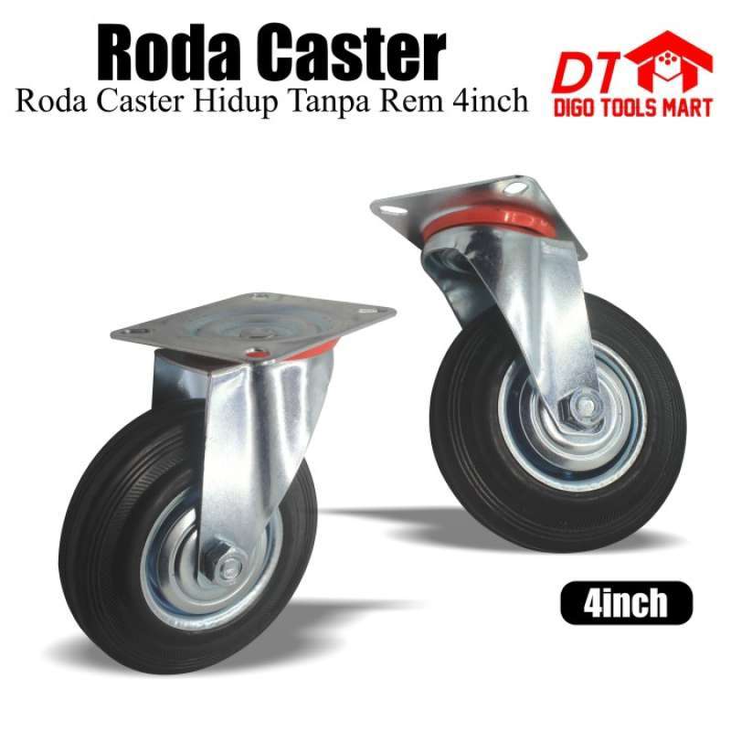 Jual Roda Caster 4 Inci 100mm Rubber Karet Hidup dan Mati Roda Troli 1 ...