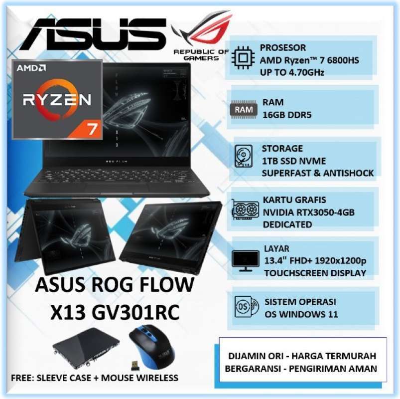 Jual Laptop Gaming Asus Rog Flow X13 Gv301rc - Black [amd Ryzen 7 ...