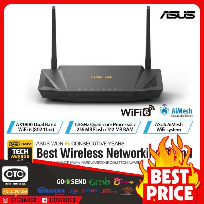 Promo ASUS RT-AX56U AX1800 Dual Band WiFi MU-MIMO Router Diskon 23% di ...