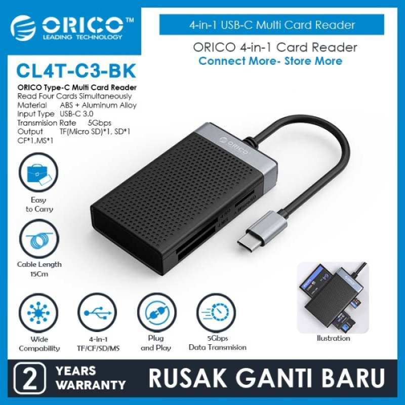 Promo ORICO CL4T-C3 4in1 Type C Multi Card Reader TF SD CF MS 5Gbps ...