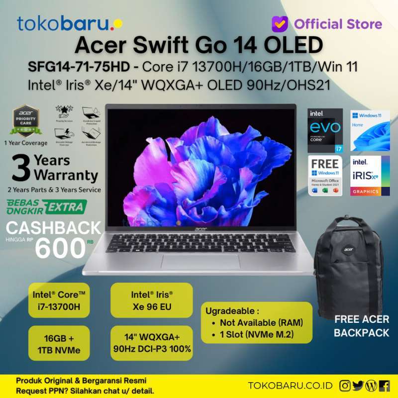 Jual Acer Swift Go Sfg14-71-75hd I7-13700h 16gb 1tb Ssd Oled 1.3kg 14 Inc Di Seller Toko Baru ...
