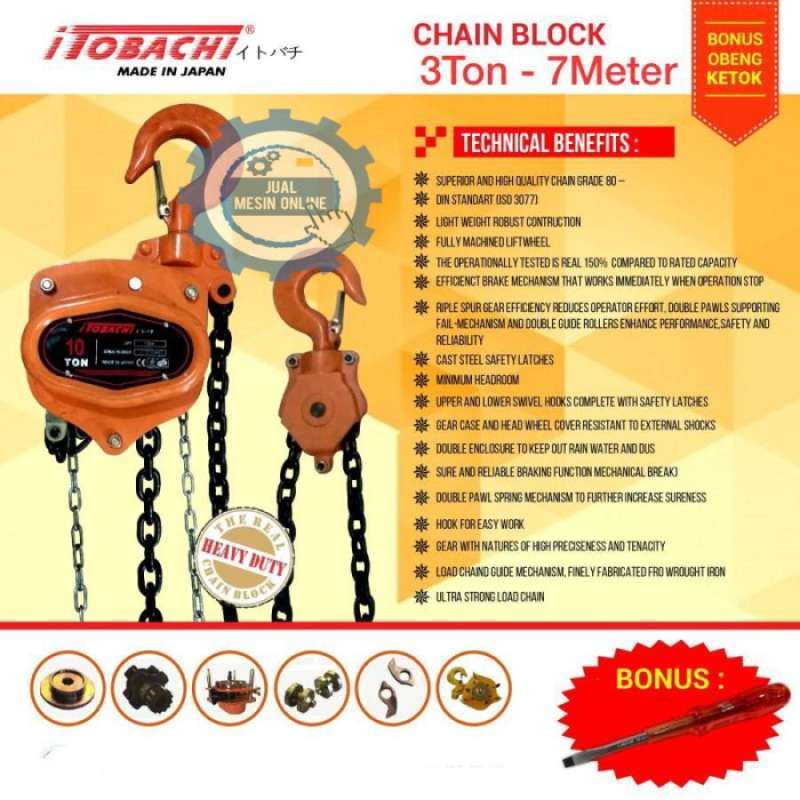 Promo Chain Block 3 Ton 7 Meter - Takel 3 Ton 7 Meter - Itobachi Japan ...