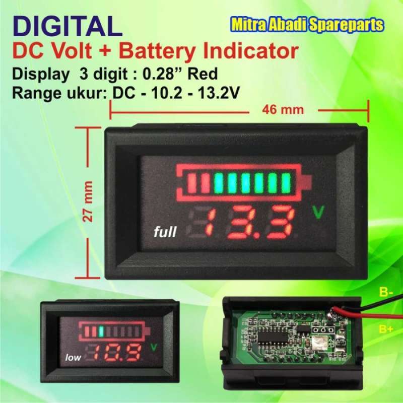 Promo Voltmeter Indikator Baterai Aki/ACCU DC 12V 10.2-13.2 Volt With ...