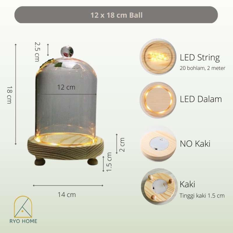 Jual Ryo Home - Bevan Display Glass Dome Dengan Handle Led Lights ...