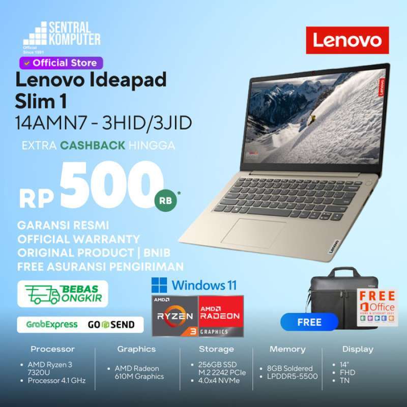 Jual Lenovo Ideapad Slim 1 14amn7 3jid Ryzen 3 7320u-8gb-256gb Ssd-win 11+ohs Di Seller Lenovo ...