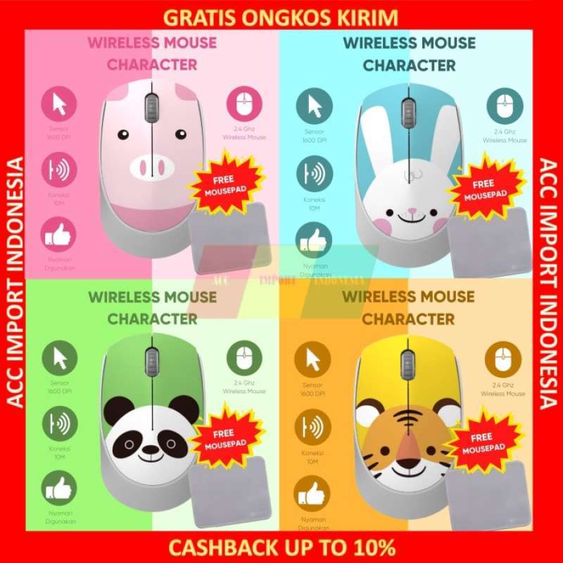 Promo Mouse Wireless Karakter Kartun Lucu Mouse Gaming Bluetooth Edisi ...