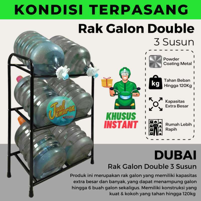 Jual TERPASANG Rak Galon Double Susun 3 Besi / Rak Galon Air Minum 3 ...