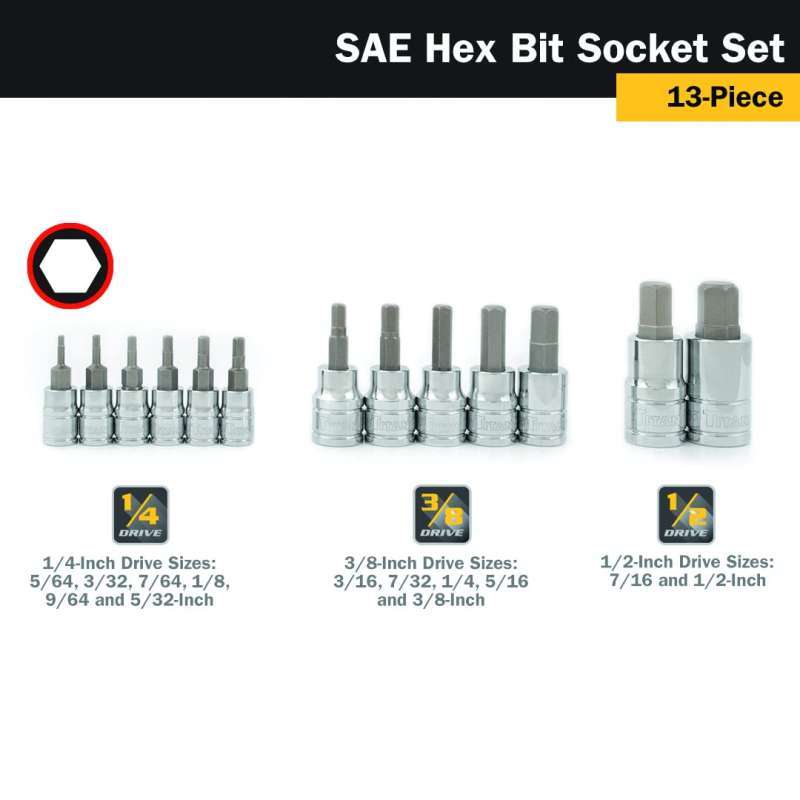Promo Titan 85530 13-Piece SAE Hex Bit Socket Set, Magnetic Socket ...