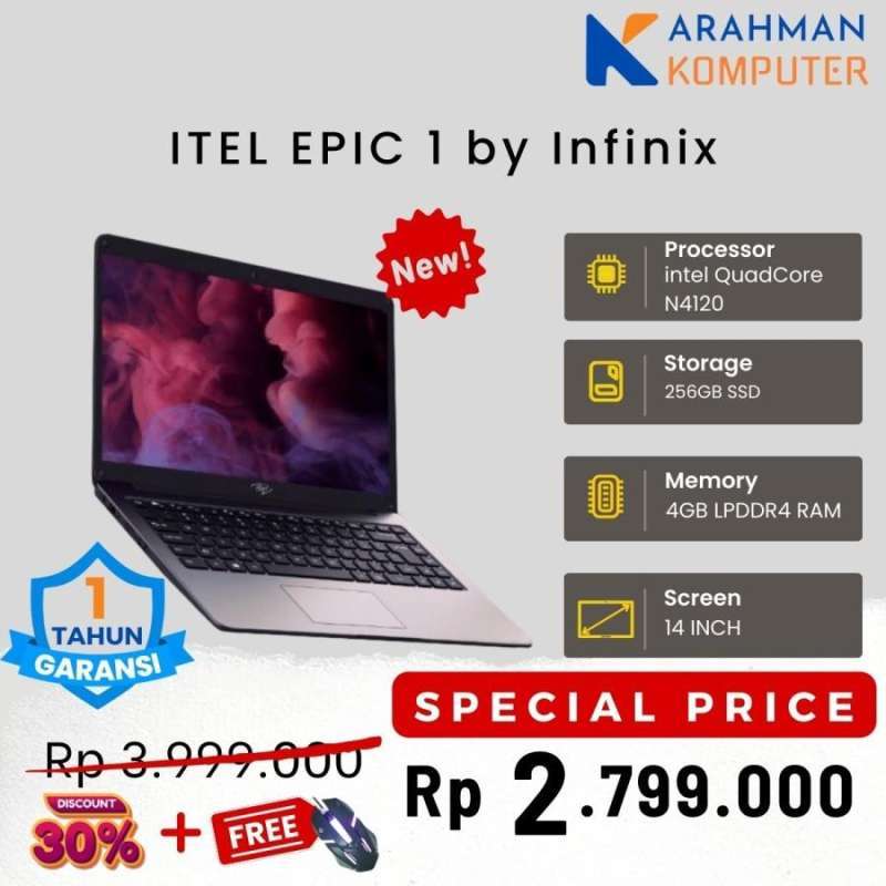 Jual Laptop Itel Epic 1 Infinix Intel Celeron N4120 4gb Ssd 256gb W11 ...