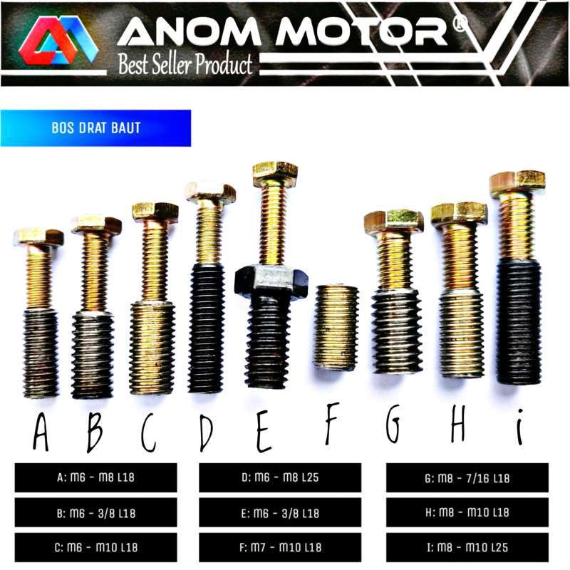 Jual Bos drat recoil baut k.10 M6X3/8X20 1PCS di Seller Anom motor ...