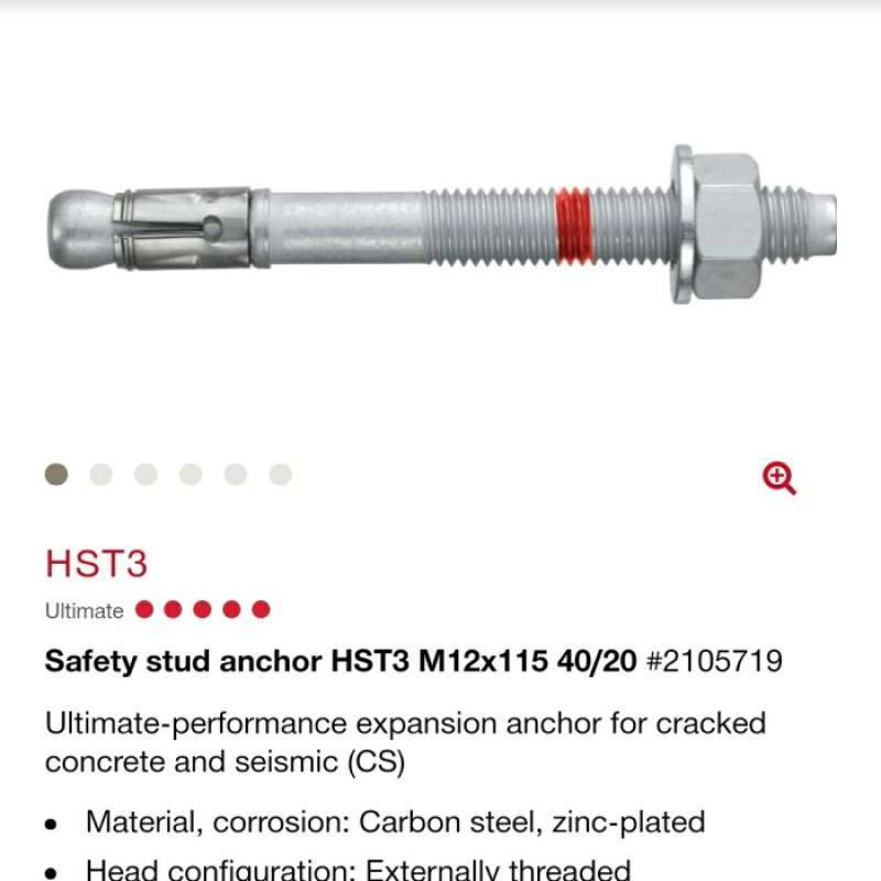 Jual HILTI DYNABOLT DINABOLT TRUBOLT HST3 M12 X 115MM SEISMIC di Seller ...