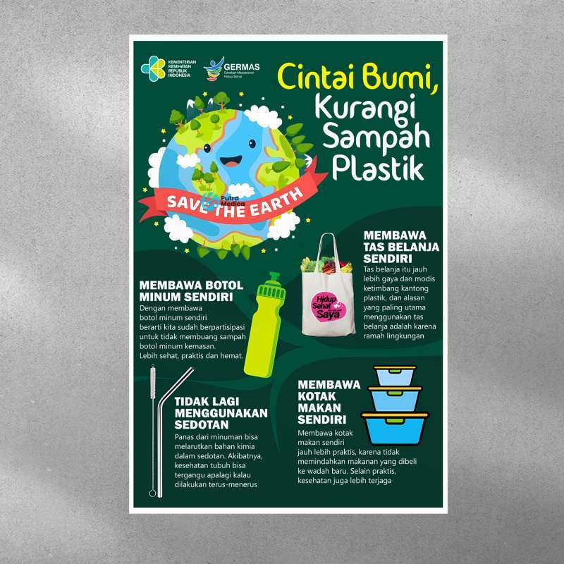 Jual Poster Kesehatan Cintai Bumi Kurangi Sampah Plastik A3+ / Gambar ...