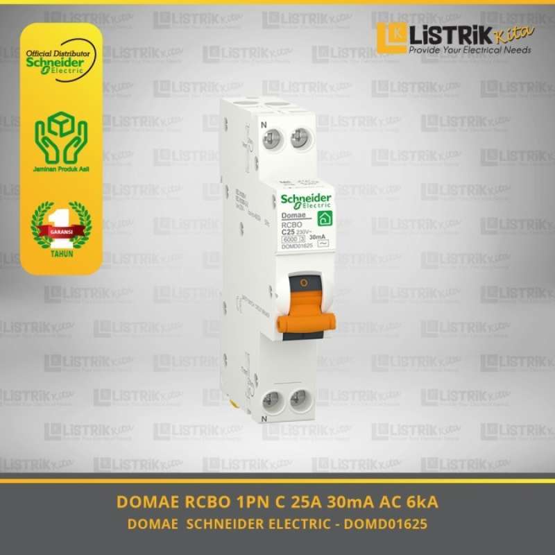 Promo MCB SCHNEIDER Domae RCBO 1P+N C 25A 30mA AC 6000A - DOMD01625 ...