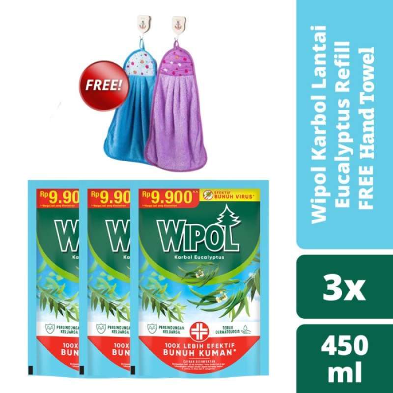 Promo Wipol Karbol Lantai Eucalyptus Refill 450ml Free Hand Towel ...