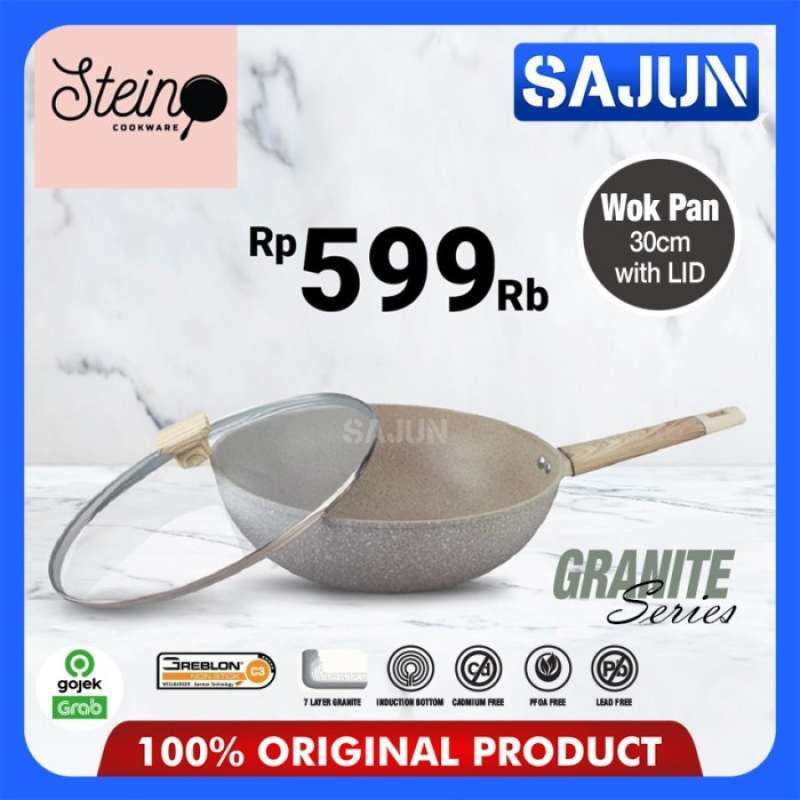 Promo Stein Cookware Granite Series Wok Pan 30Cm/32 Cm With Lid Diskon ...
