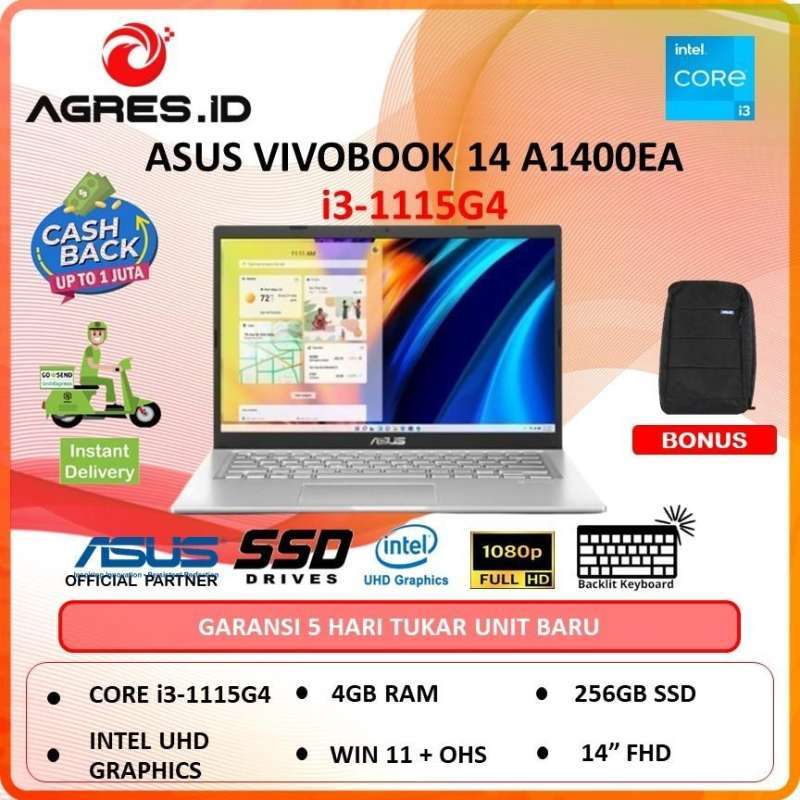 Jual Asus Vivobook 14 A1400EA i3-1115G4 4GB 256SSD W11+OHS 14 FHD - Unit Only 4/512 SSD di ...