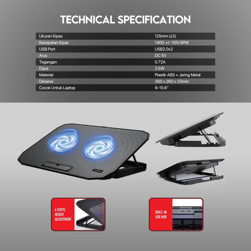 Jual Fantech Cooling Pad Rgb Kipas Pendingin Laptop Cooler 2 Fan / 5 ...