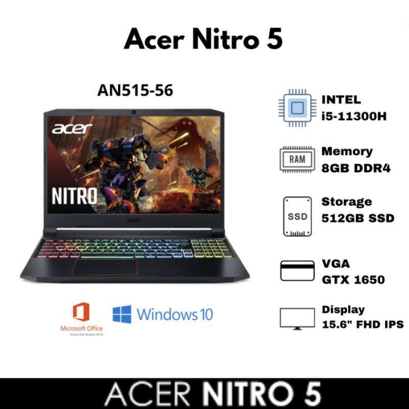 Promo Acer Nitro 5 An515-56 I5 11300 8gb 512ssd Gtx1650 W10 Ohs Diskon ...