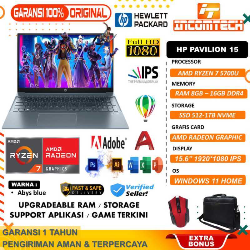 Promo Laptop Hp Pavilion 15 Amd Ryzen 7 5700u - Ryzen 5 5500u 16gb 1tb Win11 Diskon 33% Di ...
