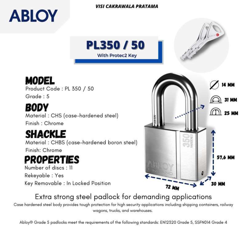 Jual Padlock(gembok) Abloy Pl350t/50 With Profile Protec2 Key Di Seller Visi Cakrawala Pratama ...