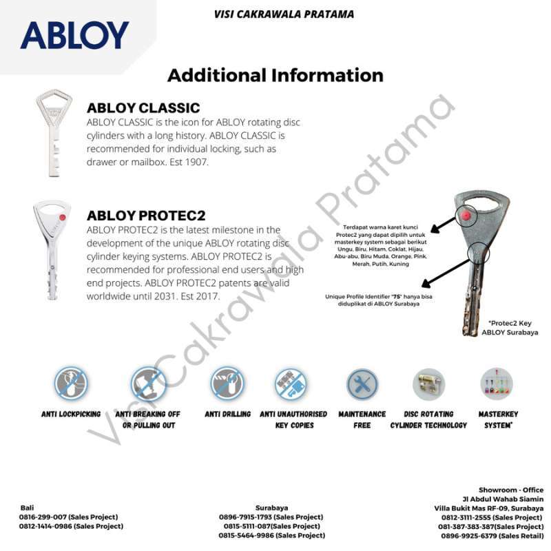 Jual Padlock(gembok) Abloy Pl350t/50 With Profile Protec2 Key Di Seller Visi Cakrawala Pratama ...