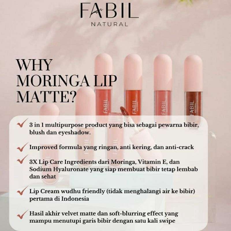 Jual Fabil Lip Matte With Moringa & Vit E - Soft Matte Finish Dan Wudhu ...