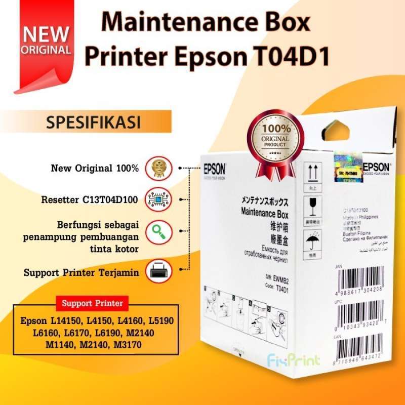 Promo Sale Epson C13t04d100 Maintenance Box L1110 L3110 L3150 L4150 ...