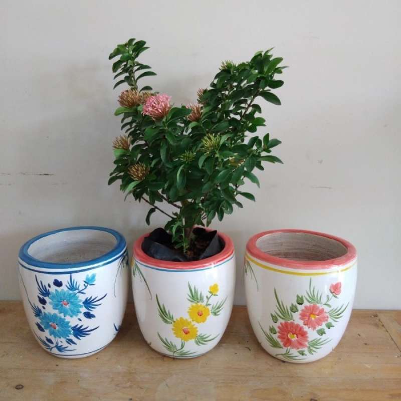 Promo Pot Tanaman Hias Tanah Liat Lukisan Tangan Bunga D17 Jakarta ...