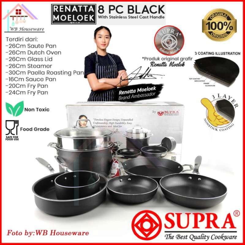Jual New 8pcs Panci Cookware Set Supra Black Series Renatta Moeloek Di ...