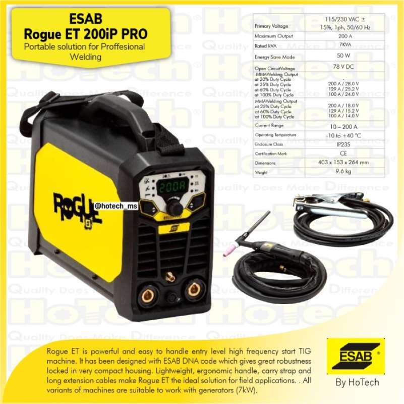 Promo Esab Rogue Et 200ip Pro | Tig 200 Tig Welding Machine | Mesin Las ...