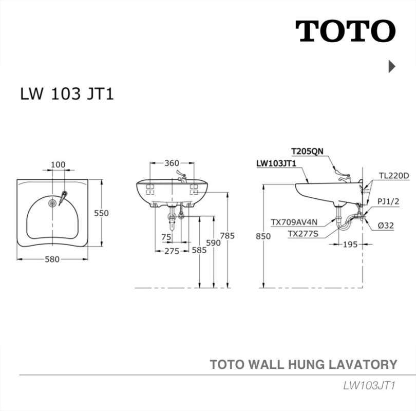 Jual Wastafel Basin Wall Hung Lavatory Toto Lw103jt1 Di Seller Delux ...