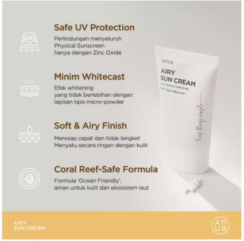 Jual Anua - Airy Sun Cream Spf 50+ Pa+++ 50ml Di Seller Umkm Wabisabi ...