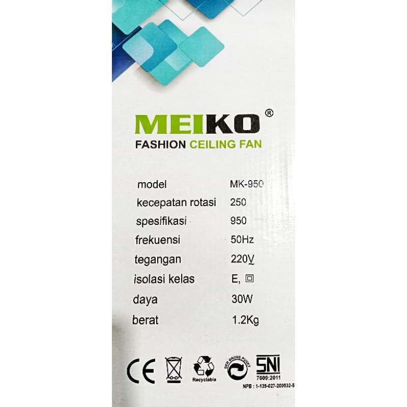 Jual Heli Fan 30w MEIKO Fashion Ceiling Fan MK-950 / Kipas Angin ...