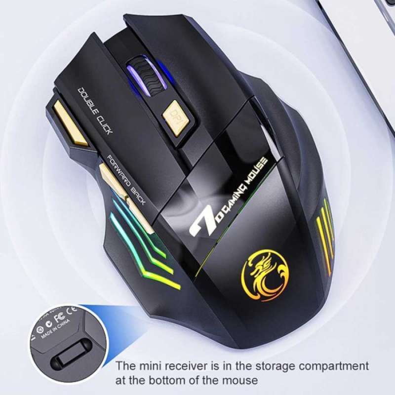 Promo Mouse Wireless Gaming RGB Rechargeable 3200 DPI 7 Buttons Plug ...