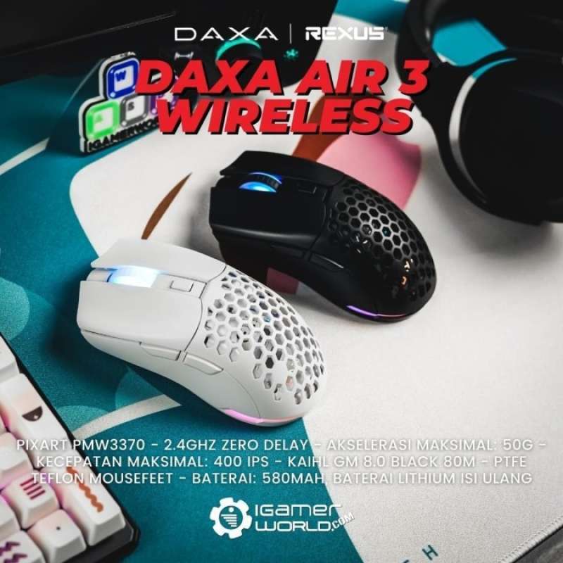 Promo Rexus Daxa Air III / Daxa Air 3 Wireless RGB Pro Gaming Mouse ...