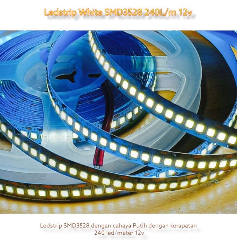 Promo Ledstrip SMD3528 240 led per meter warna Putih 12v 10mm PCB ...