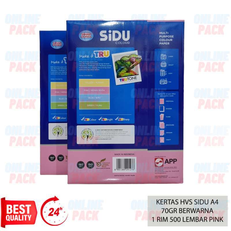 Promo Kertas Hvs Sidu A4 70gr Berwarna Pink 70 Gsm Gram 1 Karton Box 5 ...