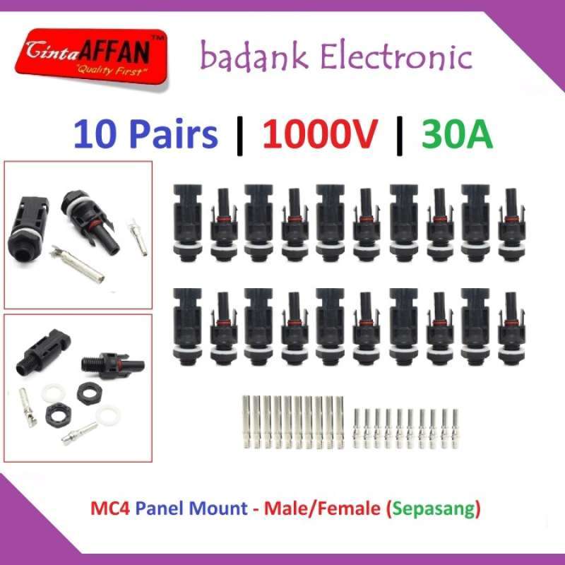 Promo [10 Pairs] Mc4 For Panel Mount 1000v 30a Male/female Solar Panel ...