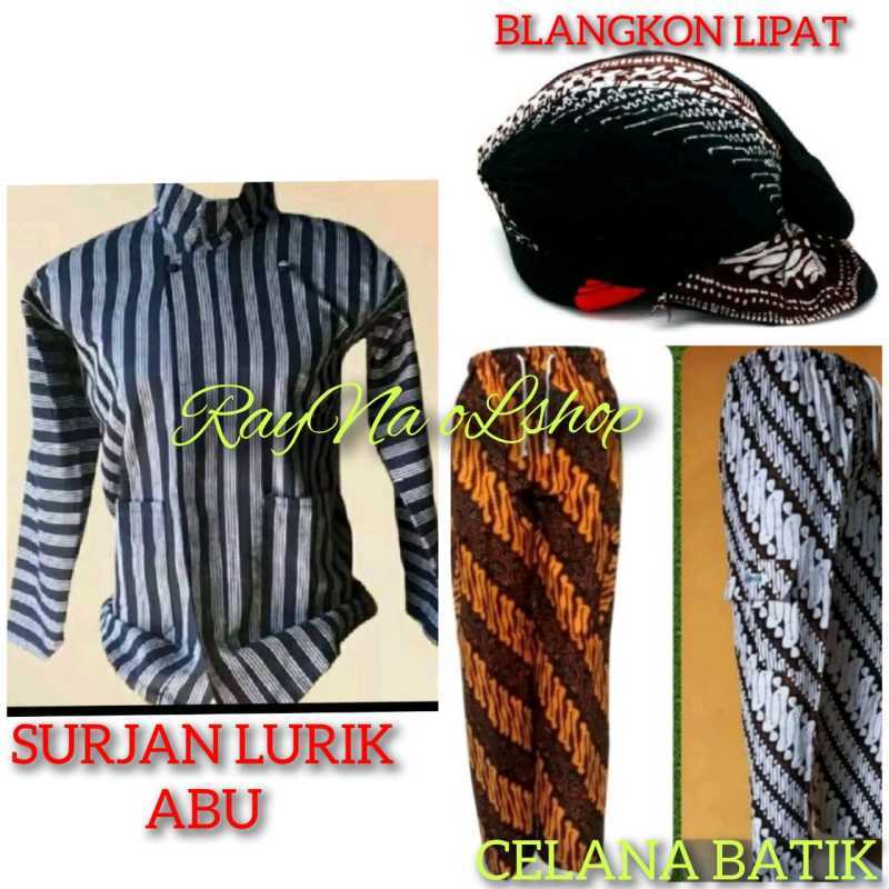 Promo Setelan Baju Pria Adat Jawa | Surjan Lurik + Celana Batik + Blangkon Lipat | Pakaian ...