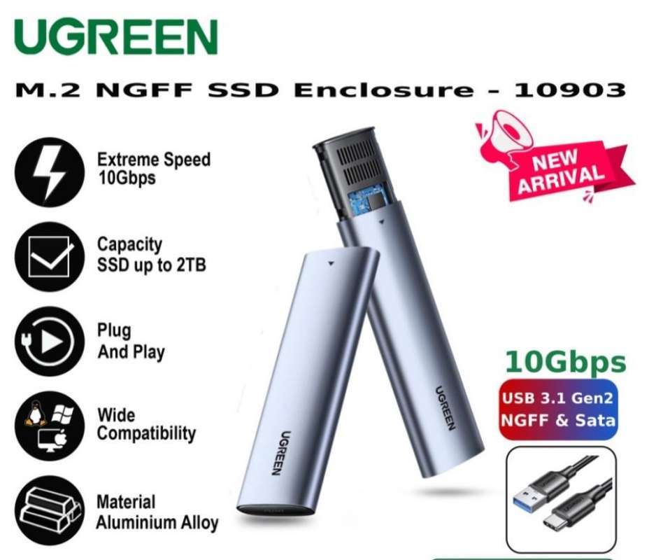 Jual ugreen enclosure case M.2 m b key NVME SATA dual protocol harddisk ssd - M.2 NGFF SSD di ...