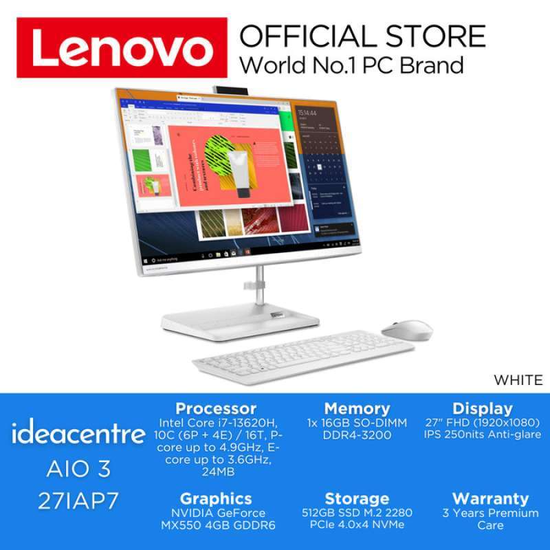 Promo Lenovo Ideacentre Aio 3 27iap7 Core I7 Gen13h 16gb 512gb Mx550 Win Ohs - Jwid - White ...