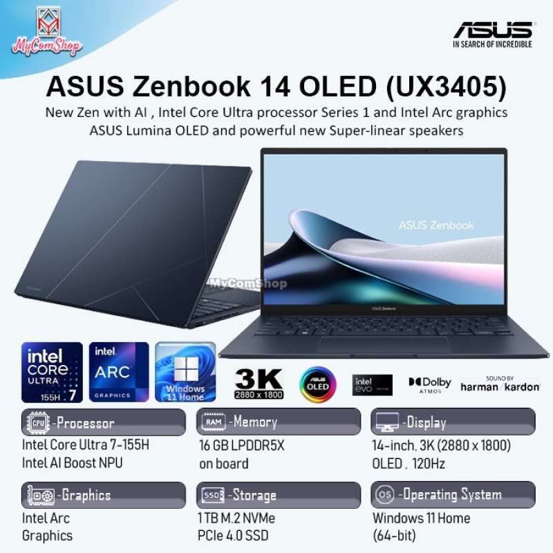 Jual Asus Zenbook 14 Oled Ux3405 Ultra 7 155h 16gb 1tb Ssd Intel Arc 14 ...