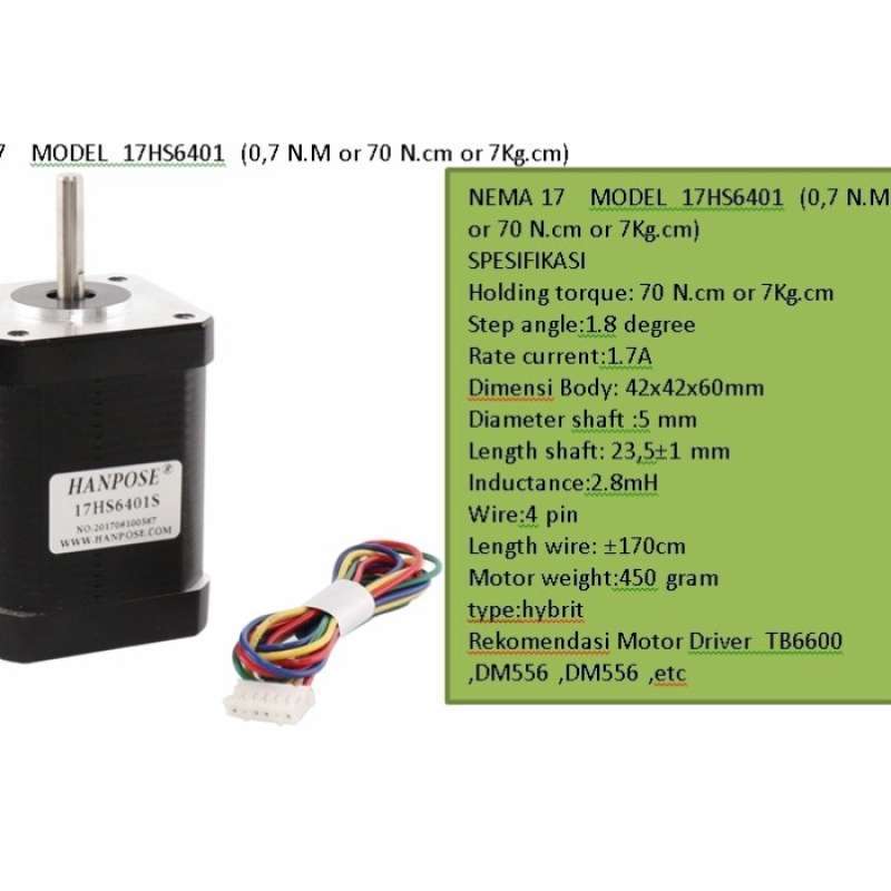 Promo STEPPER MOTOR HANPOSE 17HS6401 1.7A HIGH TORQUE NEMA 17 STEPPER ...