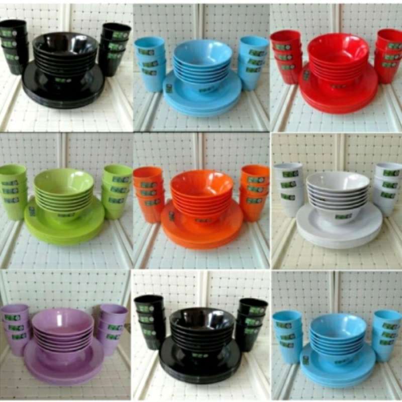 Jual Piring&Mangkok&Gelas Melamin SET Golden Flying Fish 18 Pcs di ...