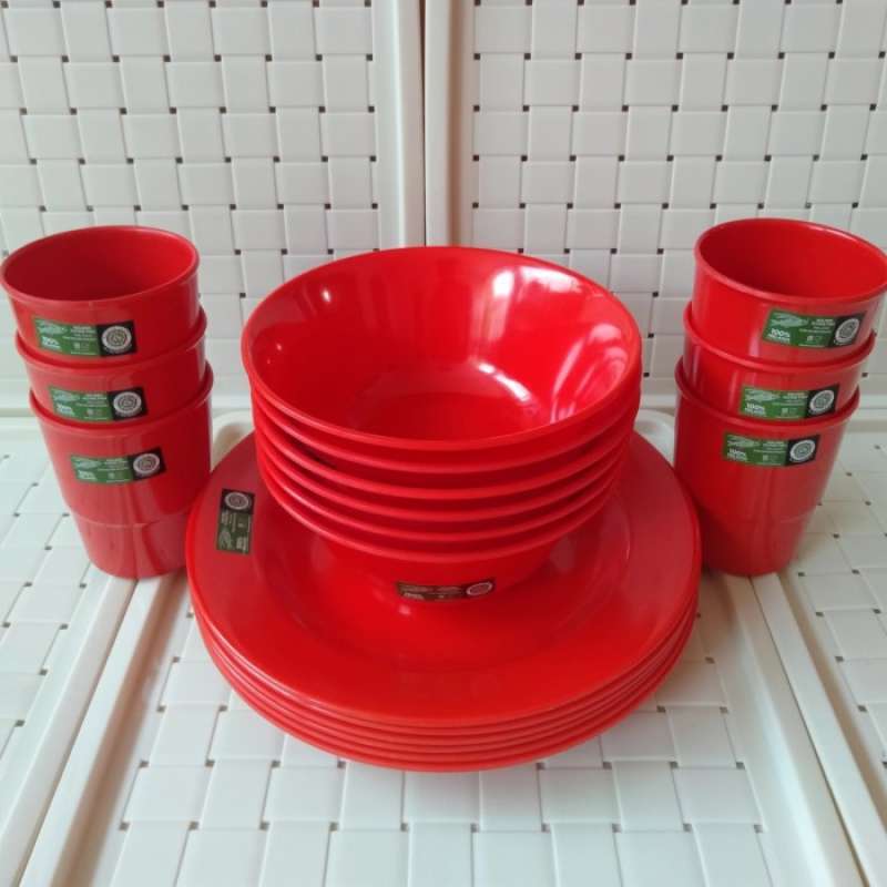 Jual Piring&Mangkok&Gelas Melamin SET Golden Flying Fish 18 Pcs di ...