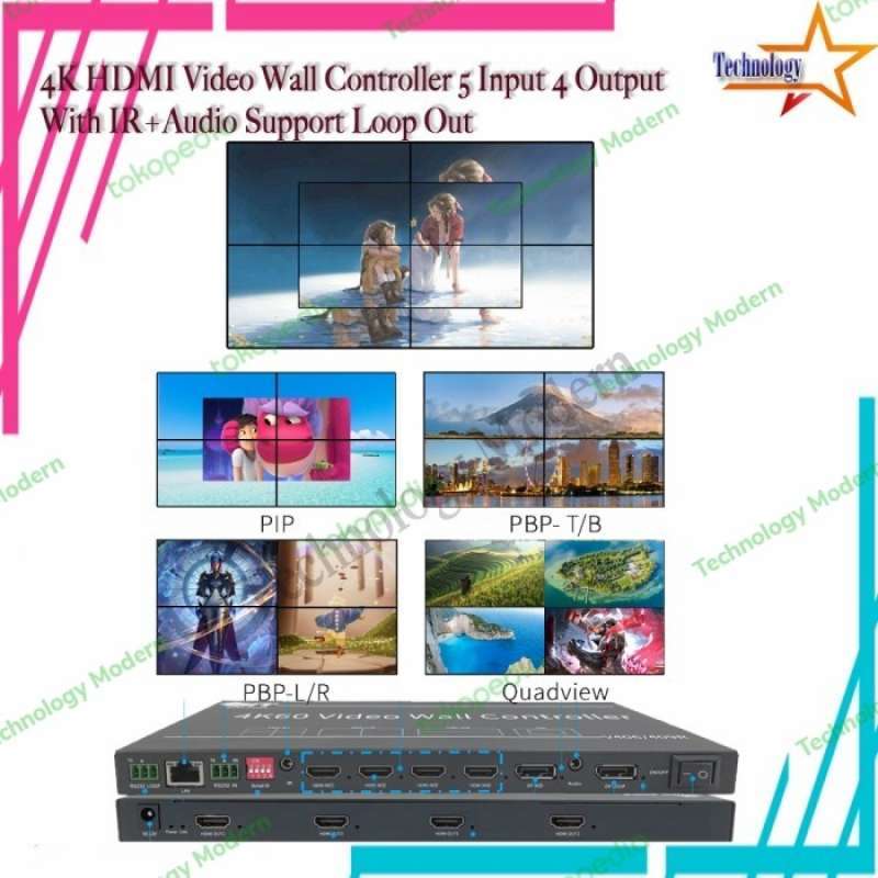 Promo SALE 4K HDMI VIDEO WALL CONTROLLER 2X2 MULTIVIEWER 4 TV (4 INPUT ...