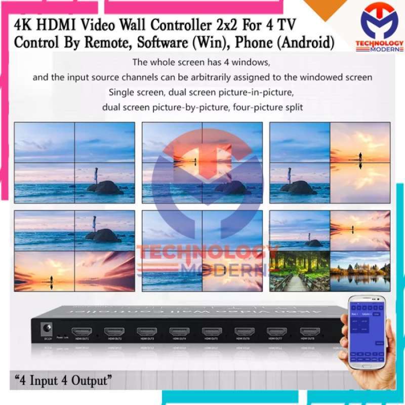 Promo SALE 4K HDMI VIDEO WALL CONTROLLER 2X2 MULTIVIEWER 4 TV (4 INPUT ...