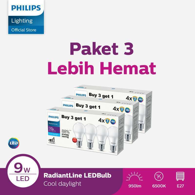 Promo Philips Paket Beli 3 Multipack Radiantline 9W 6500K Diskon 37% di ...