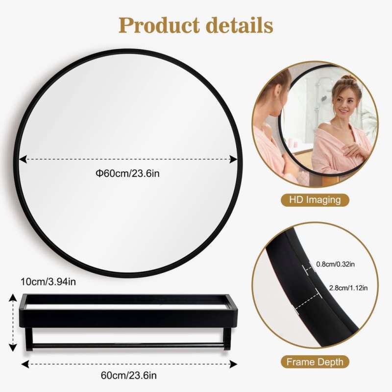 Promo BEST HOME 60CM Cermin Gantung Dinding +Hanger Cermin wc Bathroom ...